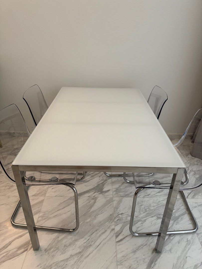 IKEA Torsby Dining Table with 4 Tobias transparent chairs, Furniture ...