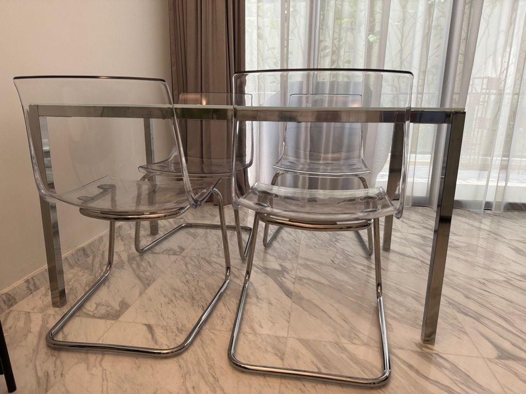 IKEA Torsby Dining Table with 4 Tobias transparent chairs, Furniture ...