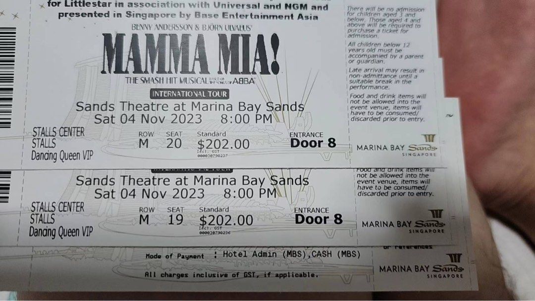 MAMMA MIA! Stalls right B Reserve seat/ Dancing queen VIP, Tickets ...
