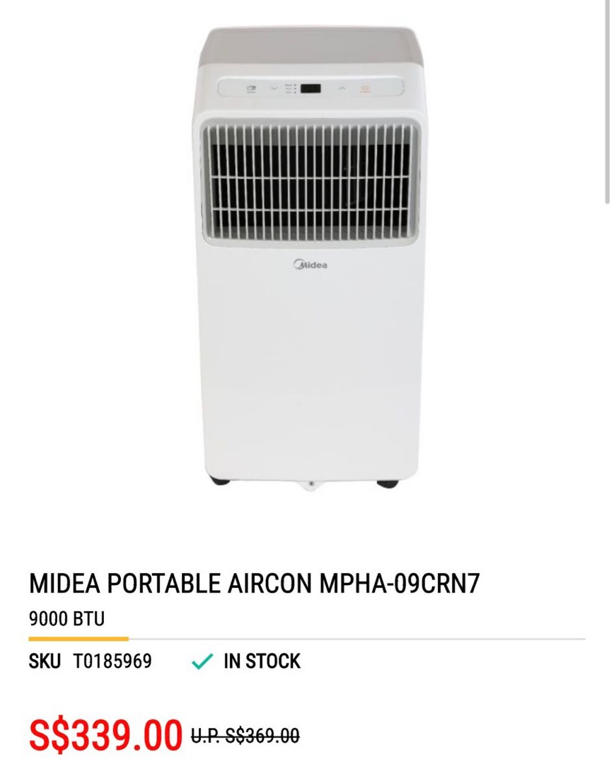 MIDEA PORTABLE AIRCON MPHA-09CRN7 900BTU, TV & Home Appliances, Air ...