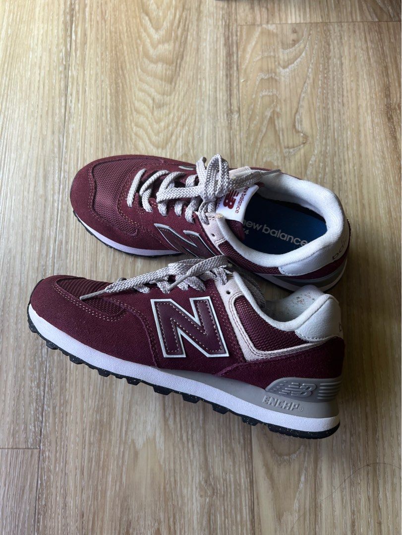 New Balance 574 Maroon, Women's Fashion, Footwear, Sneakers on Carousell