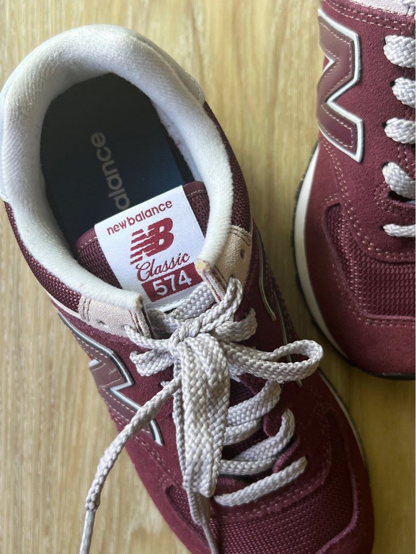 New Balance 574 Maroon, Women's Fashion, Footwear, Sneakers on Carousell