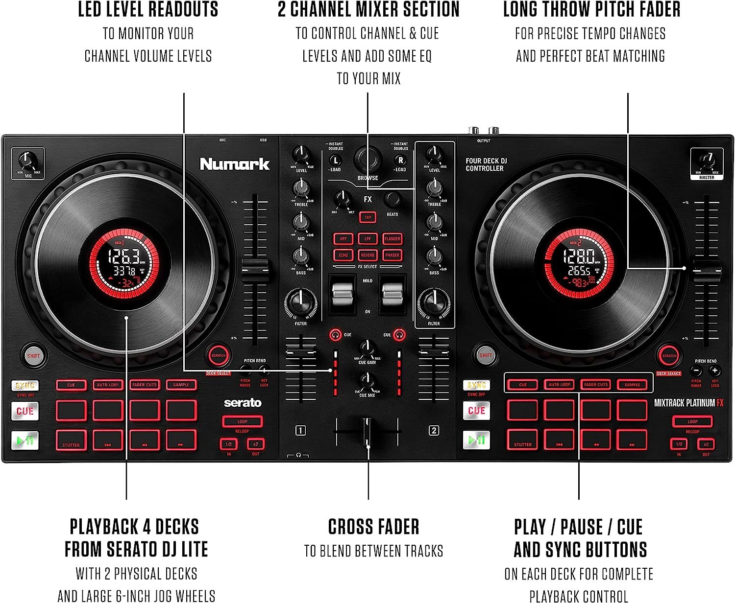Numark Mixtrack Platinum FX - DJ Controller For Serato DJ with 4 Deck ...
