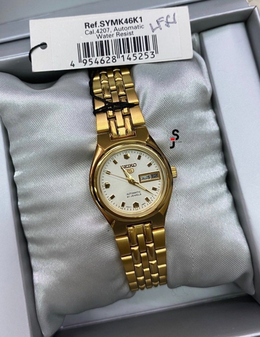 Original Seiko 5 Automatic Ladies' White Dial Gold Stainless Steel ...
