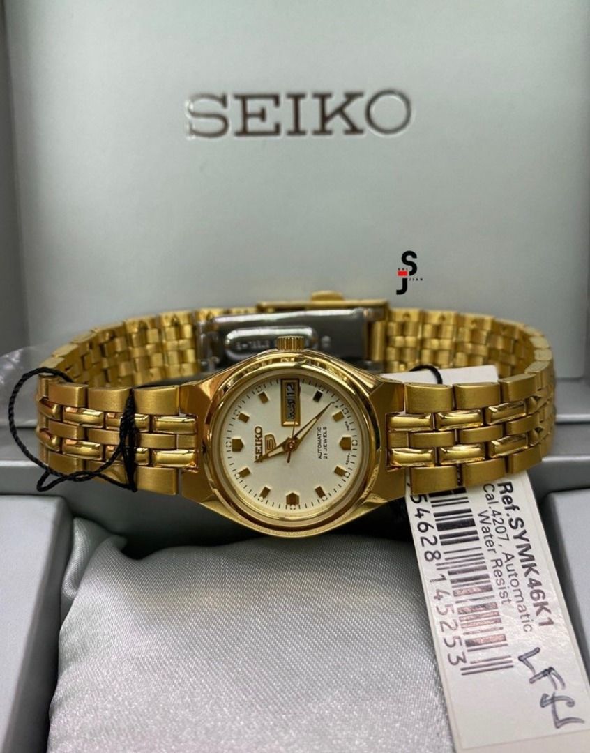 Original Seiko 5 Automatic Ladies' White Dial Gold Stainless Steel ...