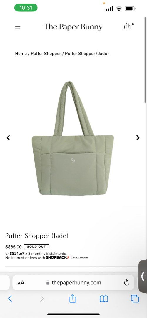 Paper Bunny Puffer Shopper, Women's Fashion, Bags & Wallets, Shoulder ...