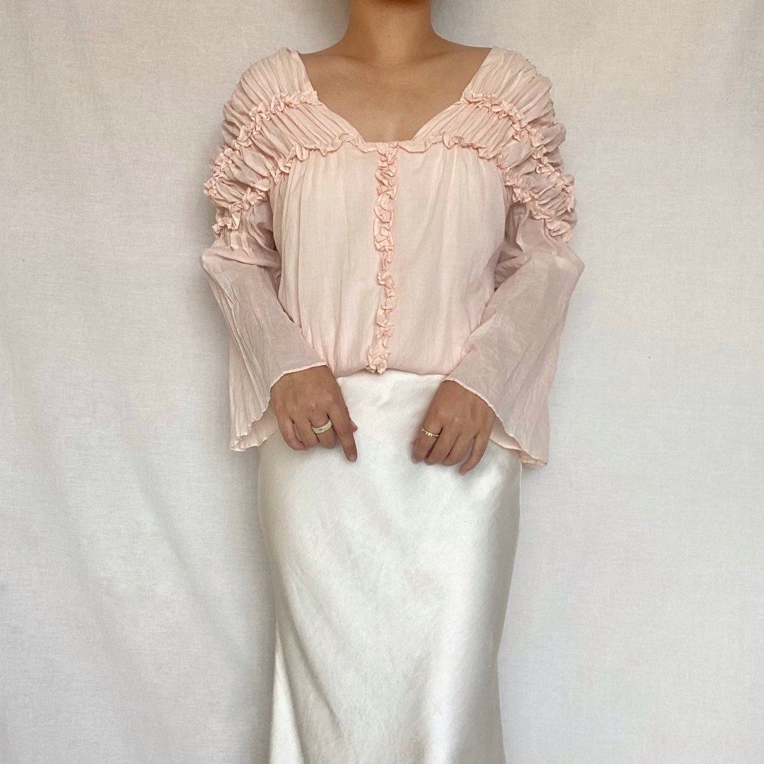 peachy soft pink textured top, Women's Fashion, Tops, Longsleeves on ...