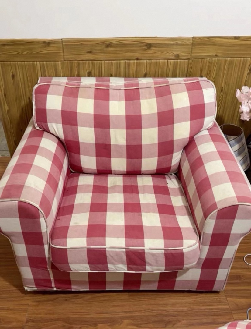 Red checkered single seat sofa, Furniture & Home Living, Furniture ...