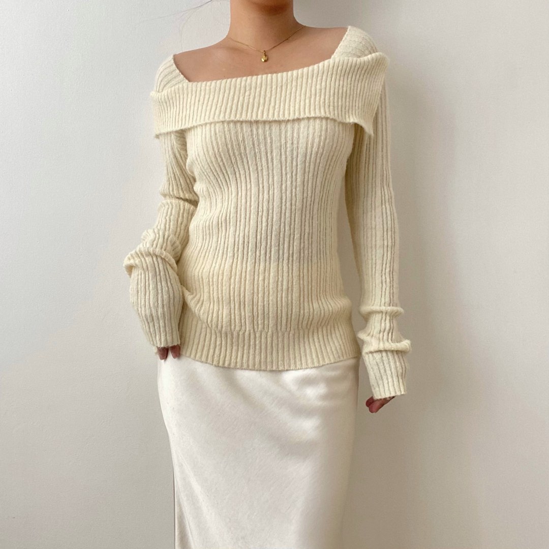 Rich cream knit top, Women's Fashion, Tops, Longsleeves on Carousell
