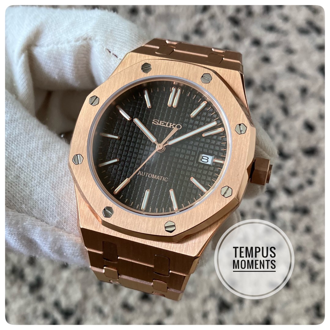 Royal Oak RoseGold Black custom build watch - Seiko mod, Men's Fashion ...