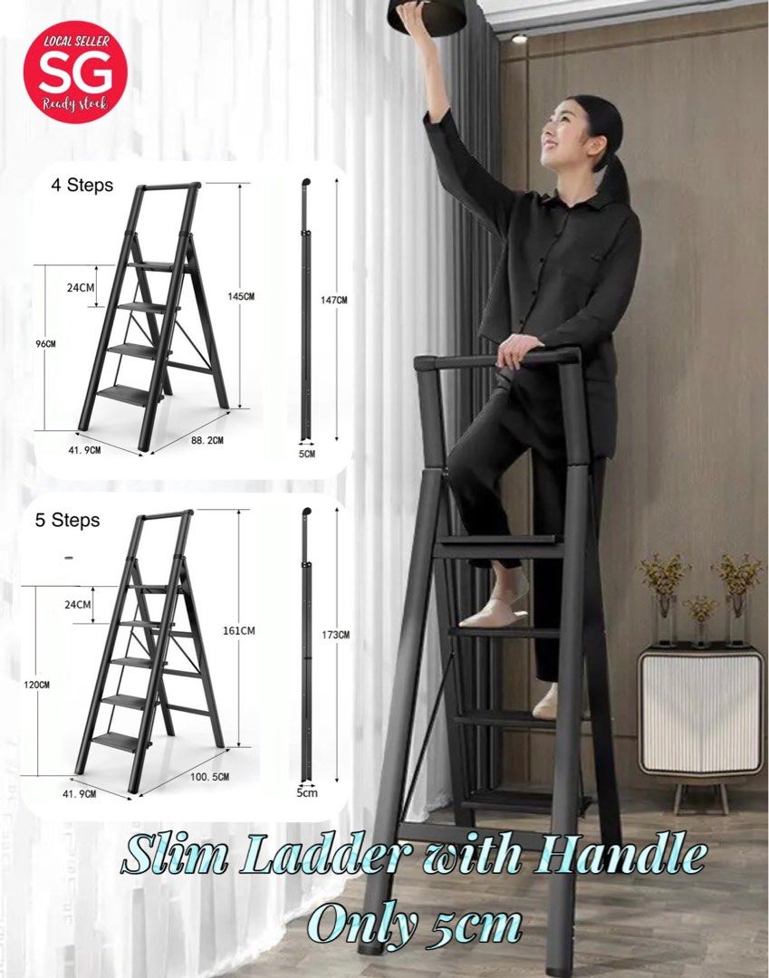 Slim Ladder 4 or 5 steps with handles (Folded only 5cm) , Furniture ...