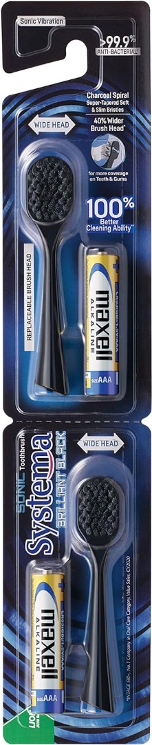 Systema Brilliant Black Charcoal Sonic Toothbrush Wide Head Super ...