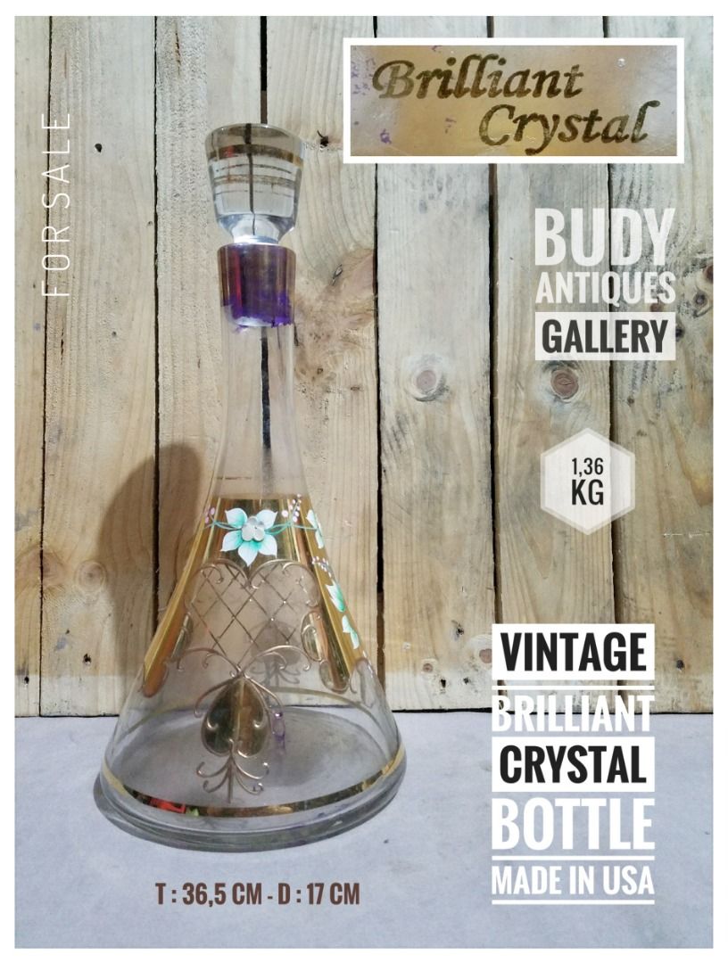 Vintage Brillian Crystal Bottle Handpainted Made In USA, Antik, Pajangan di Carousell