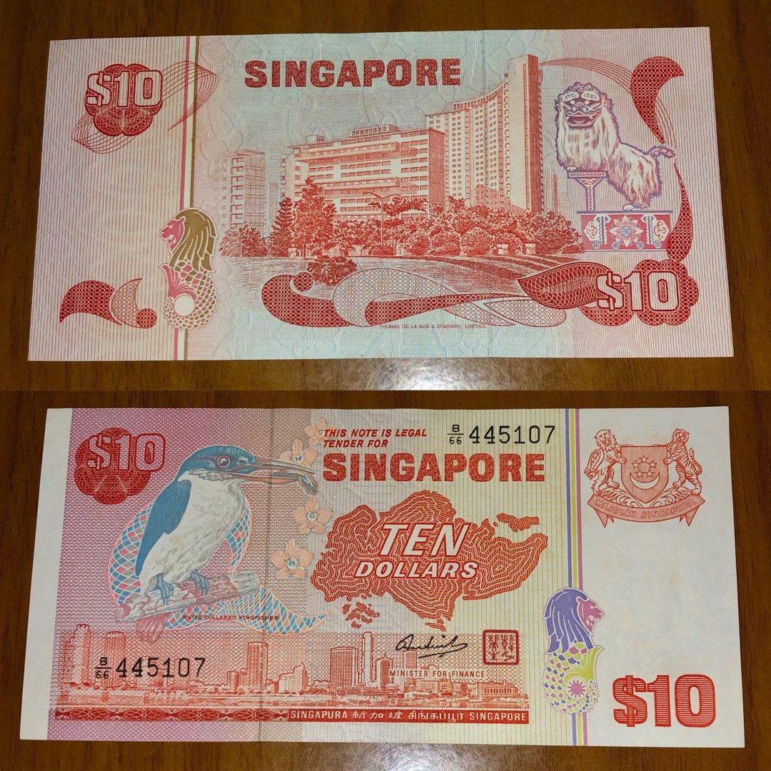 VINTAGE Singapore $10 Note - Bird Series Currency - 2nd series (1976 - 1984) *Nice no. starting ...