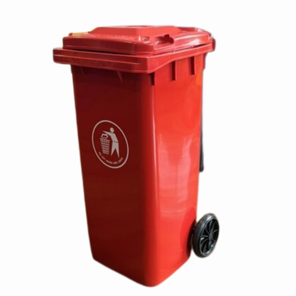 Wheeled Trash Bin 120 Liters (No Pedal) Color Red, Furniture & Home ...