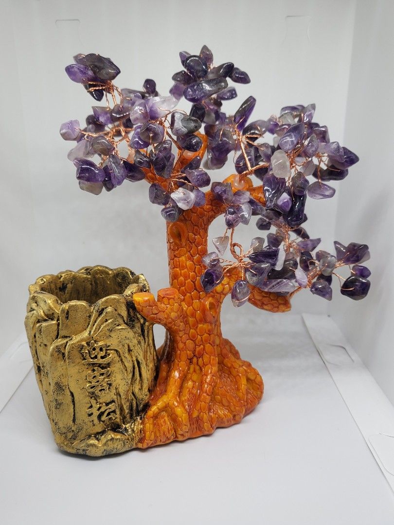 Amethyst crystal wishing tree pen holder, Furniture & Home Living, Home ...