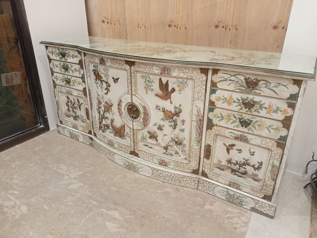 Antique Oriental Chinese Hand-Painted Buffet Cabinet, Furniture & Home ...