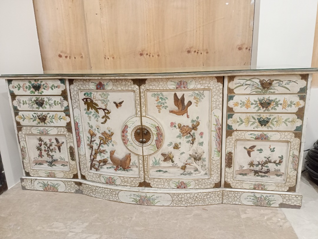 Antique Oriental Chinese Hand-Painted Buffet Cabinet, Furniture & Home ...