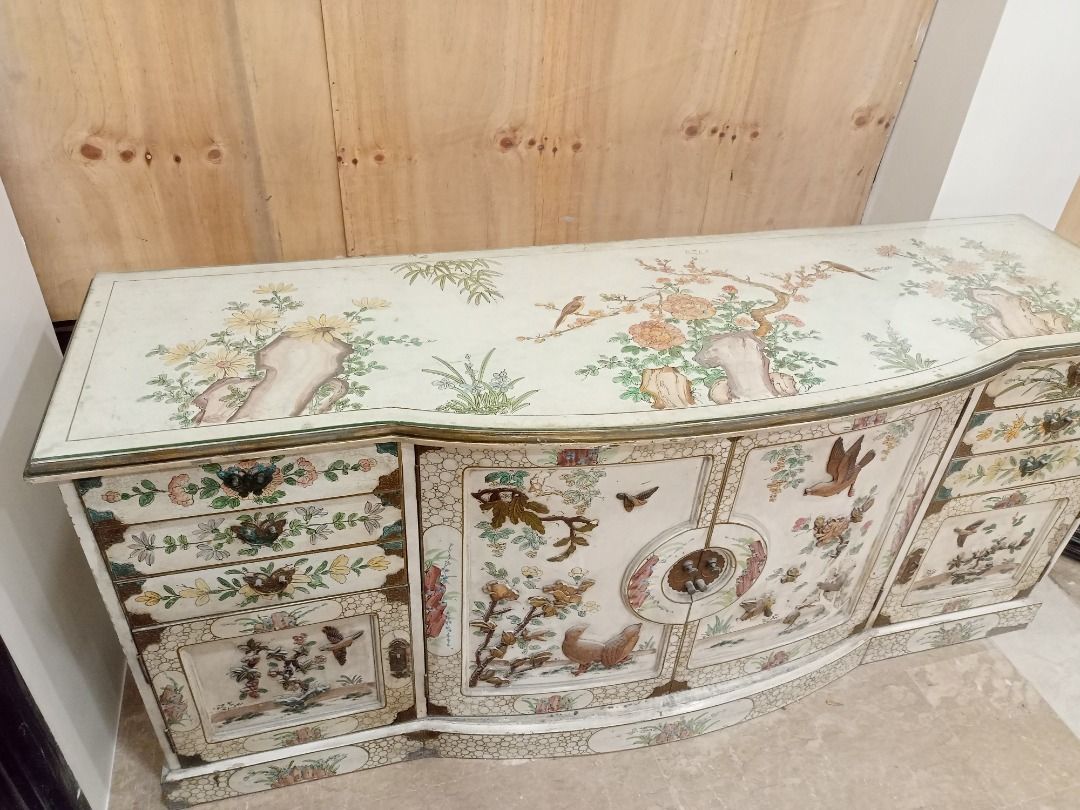Antique Oriental Chinese Hand-Painted Buffet Cabinet, Furniture & Home ...