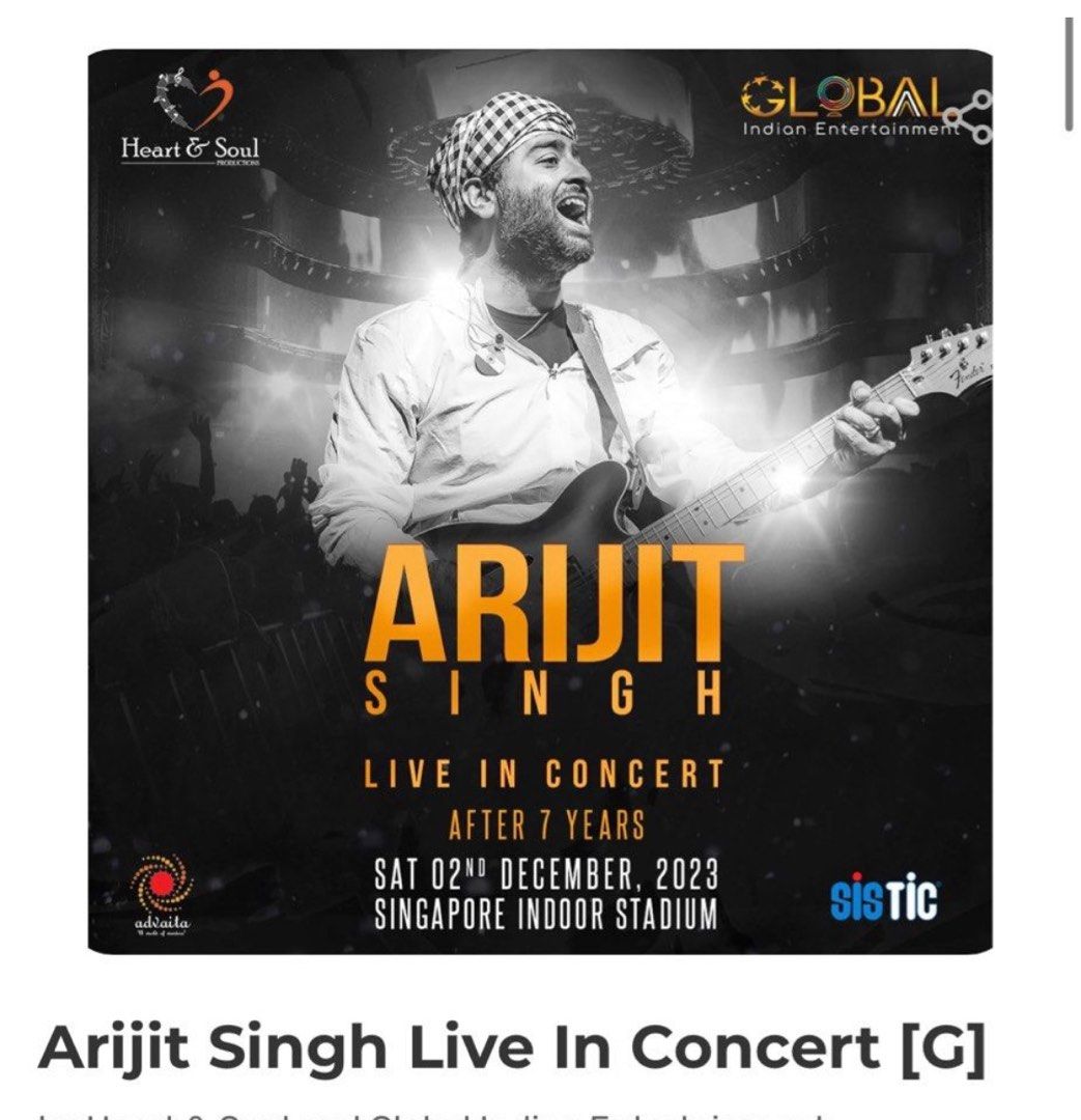 ARJIT SINGH LIVE IN CONCERT TICKETS, Hobbies & Toys, Music & Media ...