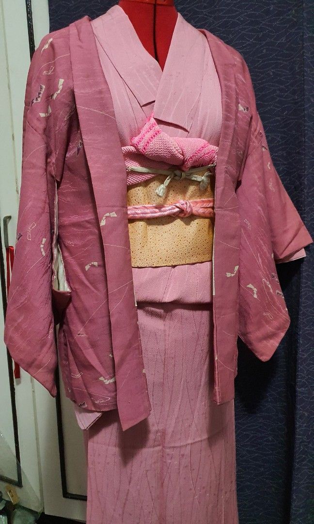 Authentic Traditional Japanese Pink Kimono Set, Women's Fashion ...
