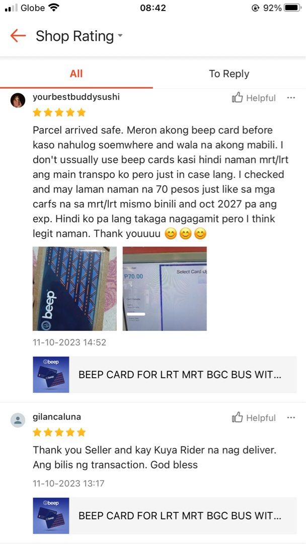 BEEP CARD FOR LRT MRT BGC BUS WITH 70 PESOS LOAD, Computers & Tech ...