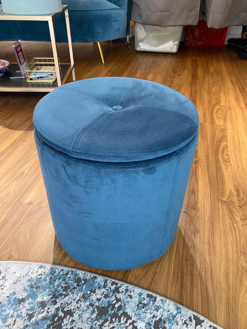 Blue velvet storage stool, Furniture & Home Living, Furniture, Chairs ...