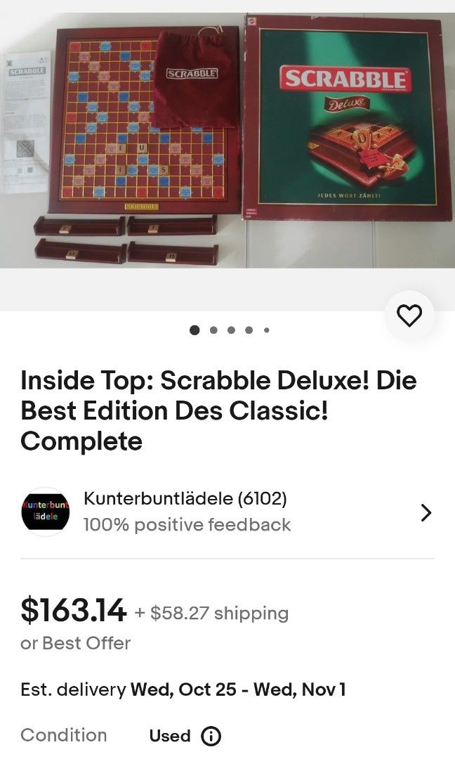 Board game Scrabble Deluxe Limited edition 50th anniversary & travel ...