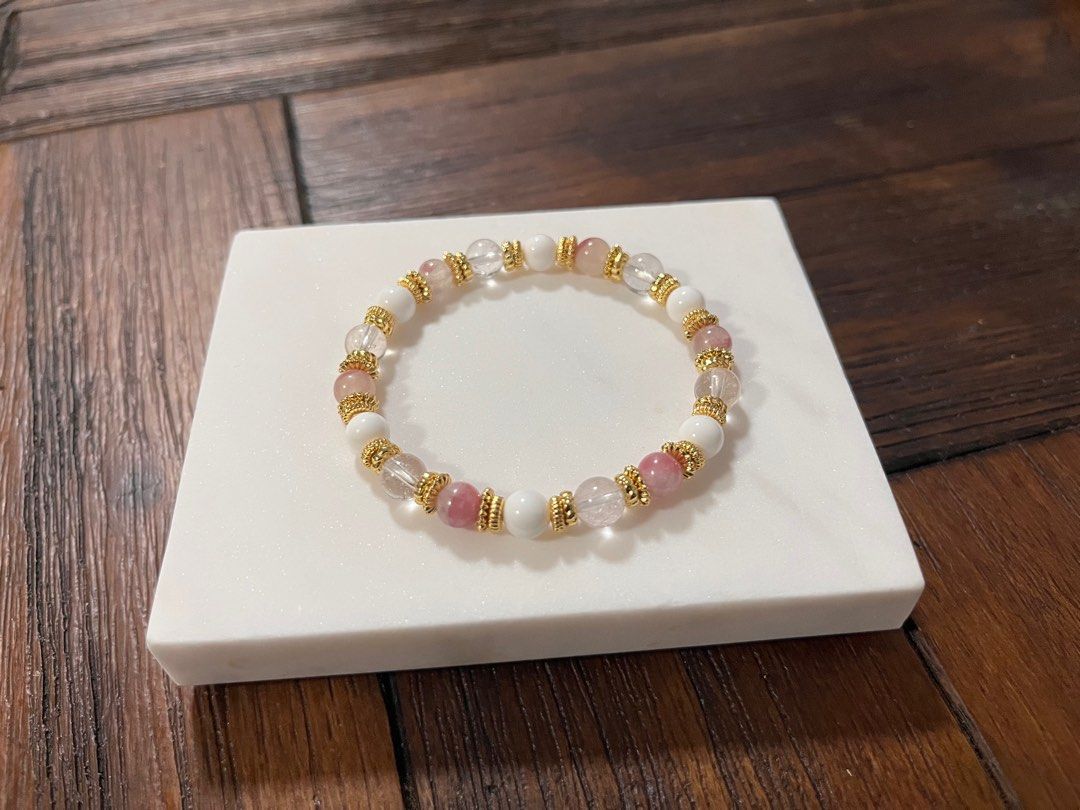 Pascal - Customised Unicorn, Rabbit Hair Quartz and White Conch Crystal Bracelet with Gold ...