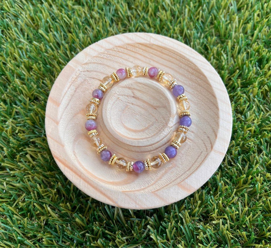 Pascal - Customised Unicorn, Rabbit Hair Quartz and White Conch Crystal Bracelet with Gold ...