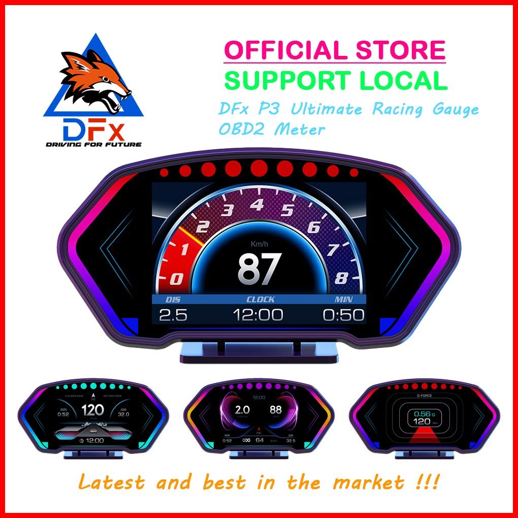 DFx P3 Ultimate Racing Gauge (OBD2, GPS, Slope Meter, HUD, OBD Gauge ...