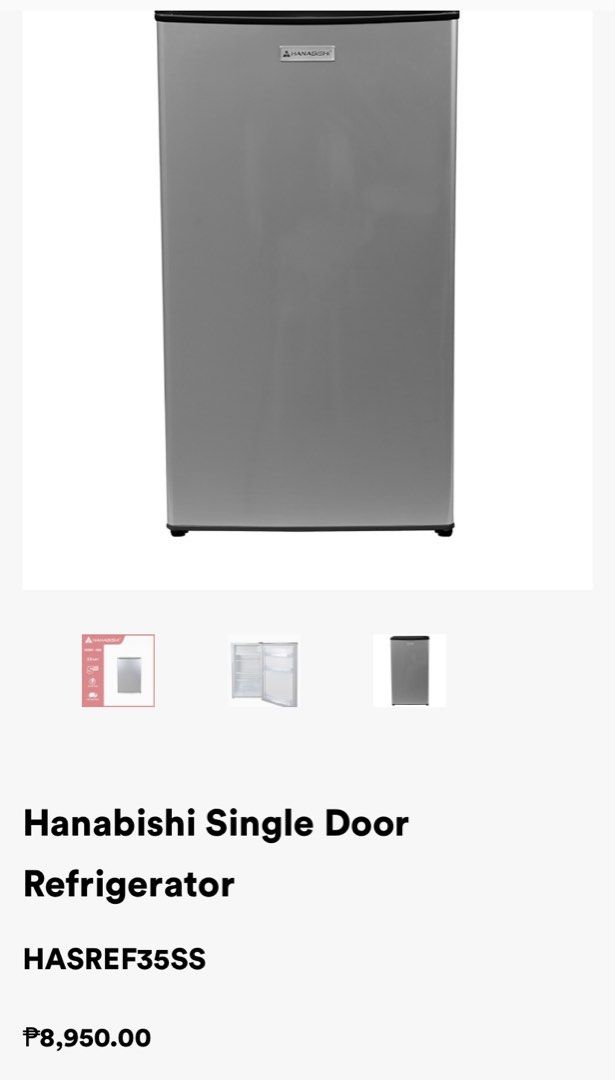 Hanabishi one-door mini fridge, TV & Home Appliances, Kitchen ...