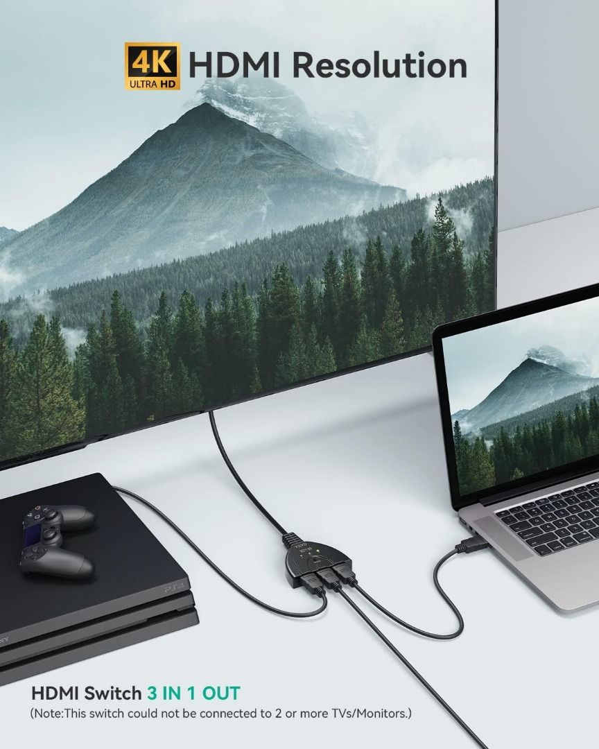 HDMI Switch 4K, GANA Gold Plated 3-Port HDMI Splitter | HDMI Switcher ...