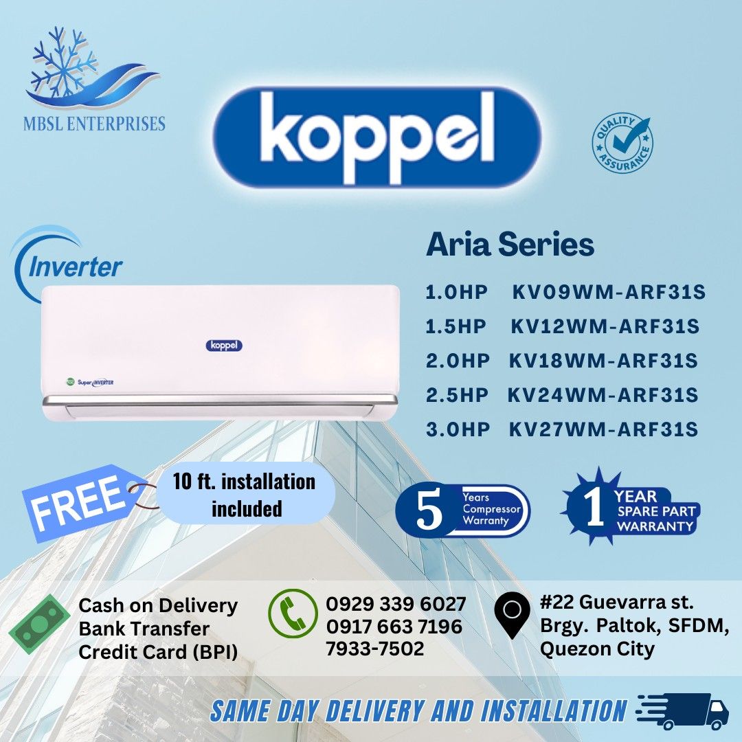 KOPPEL ARIA SERIES INVERTER SPLIT TYPE AIRCON WITH FREE INSTALLATION ...