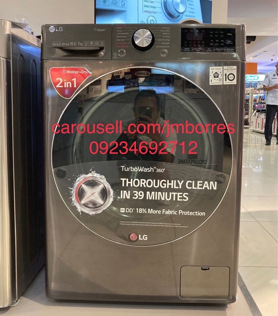 lg 10.5kg / 7kg front load washer and dryer 100% dry combo 2in1 ...