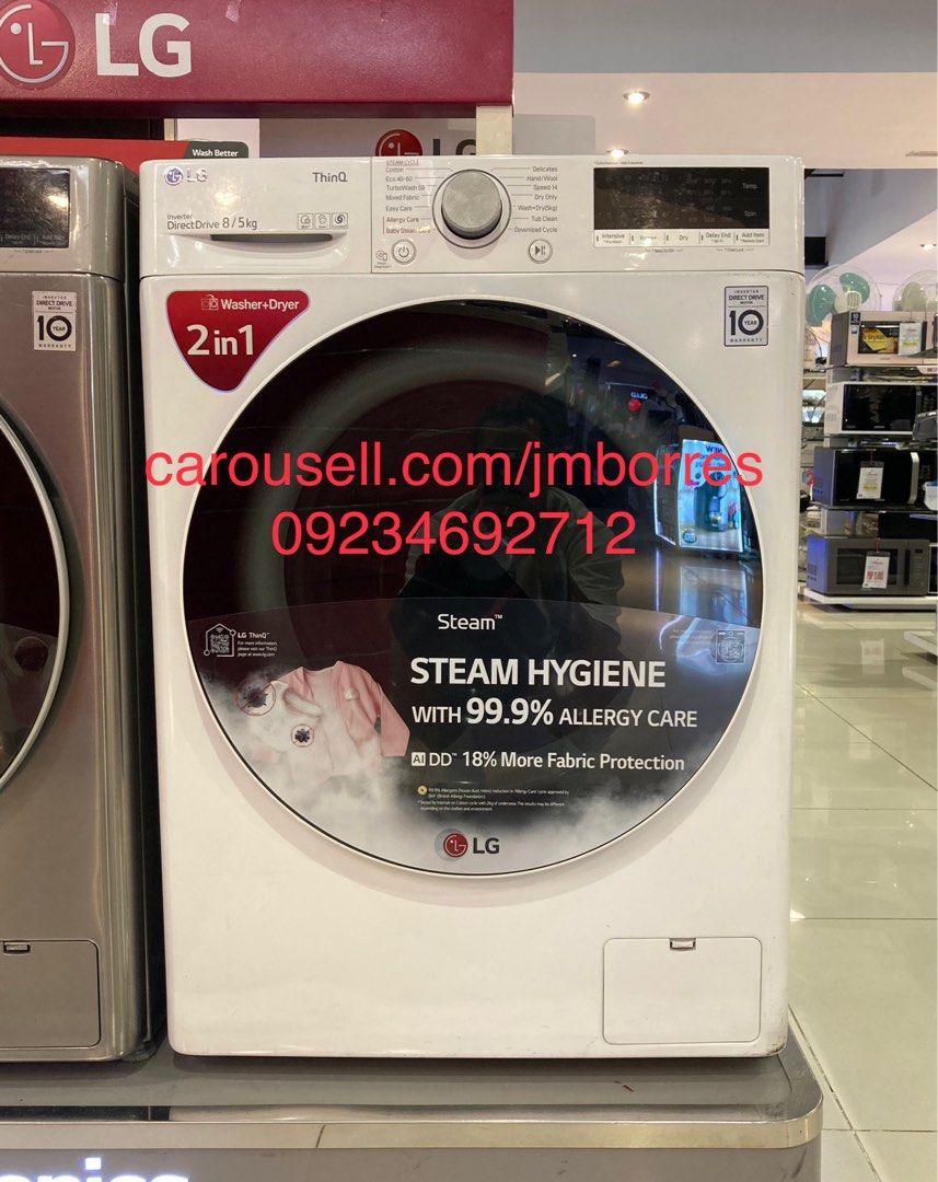 lg 8kg / 5kg front load washer and dryer 100% dry inverter combo 2in1 fv1208d4w, TV & Home ...