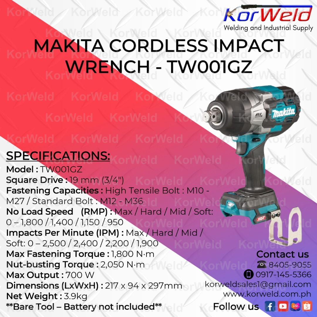 MAKITA CORDLESS IMPACT WRENCH - TW001GZ, Commercial & Industrial ...