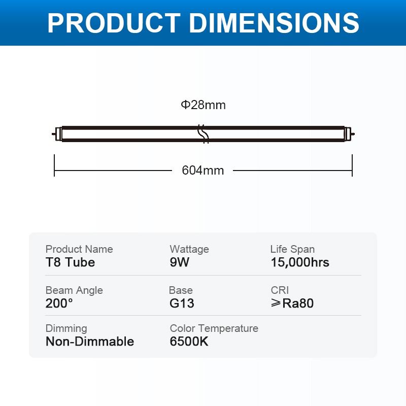 Megaman LED T8 Tube Light 9W 2FT G13 6500K Daylight Single ended ...