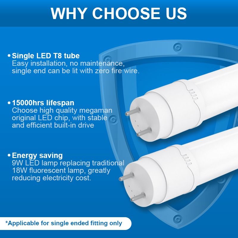 Megaman LED T8 Tube Light 9W 2FT G13 6500K Daylight Single ended ...
