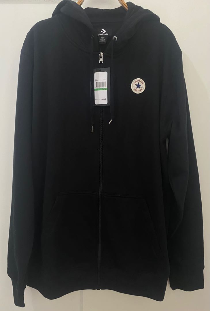 Mens Converse Chuck Patch Full Zip Hoodie Jacket Black, Men's Fashion ...