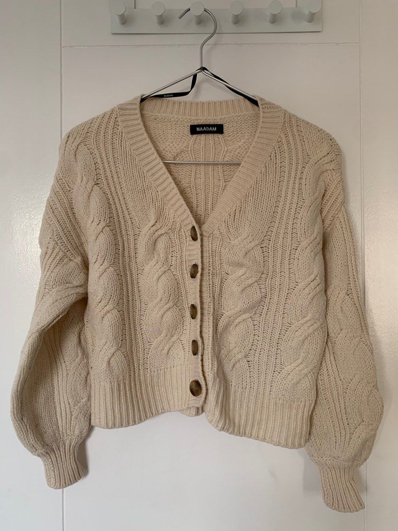 Naadam cream knit cardigan, Women's Fashion, Tops, Longsleeves on Carousell