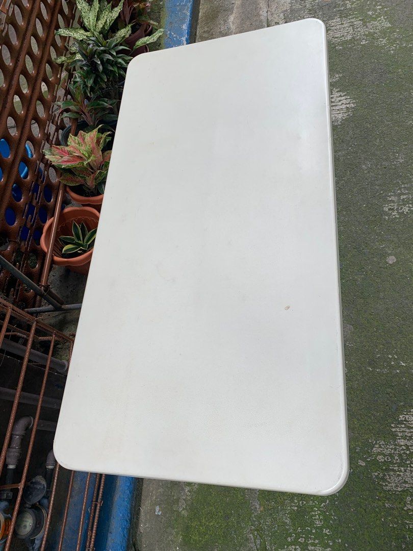 Plain White Plastic Coated Rectangular Folding Table, Furniture & Home ...