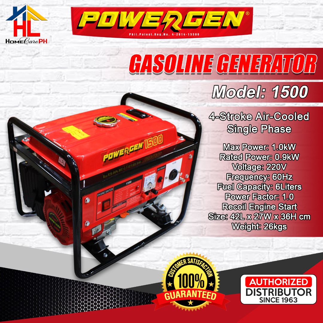 Powergen 1500 Gasoline Generator 1000W, Commercial & Industrial ...