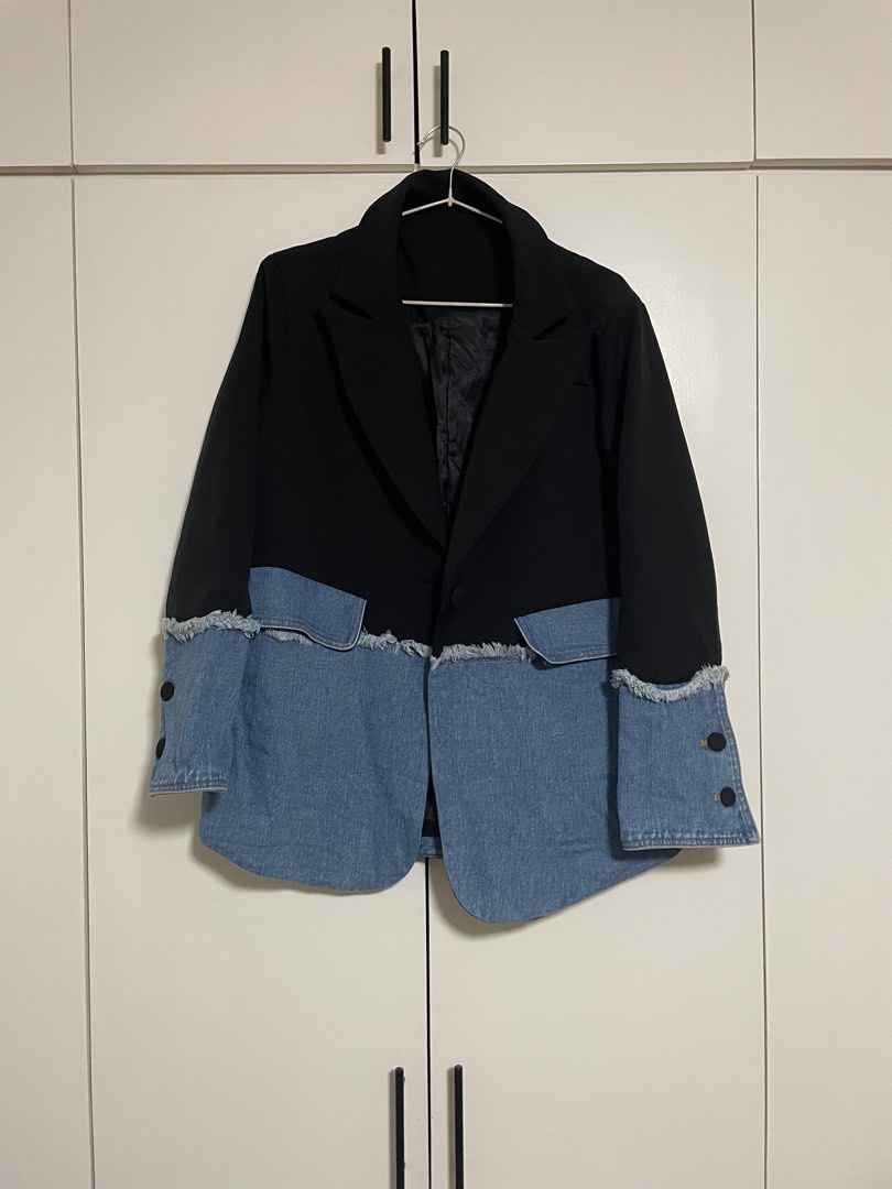 Rare Denim Panel Stitch Blazer, Women's Fashion, Coats, Jackets and ...