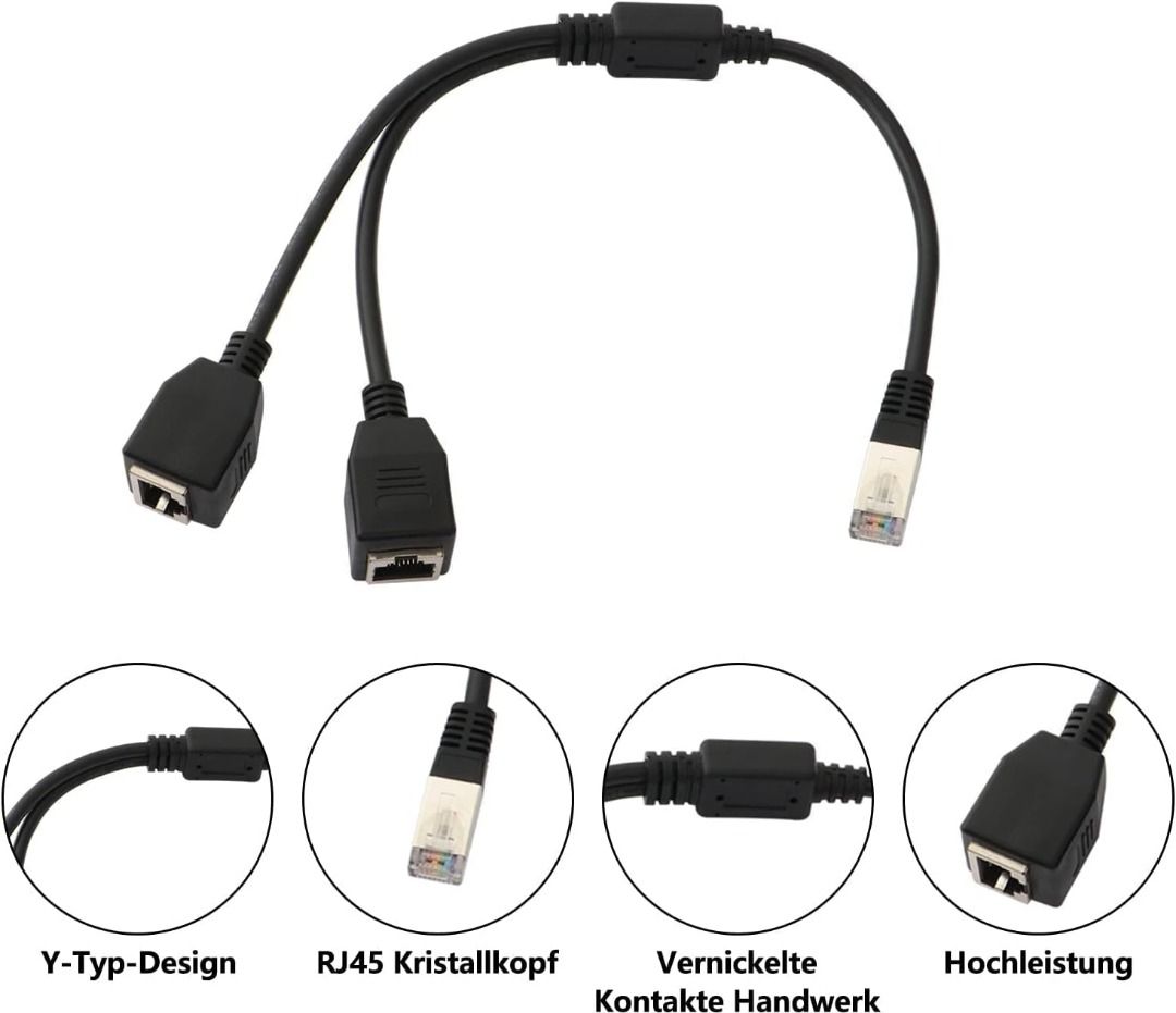 RJ45 Network Splitter Cable, 1 Male to 2 Female Y Type LAN Ethernet ...