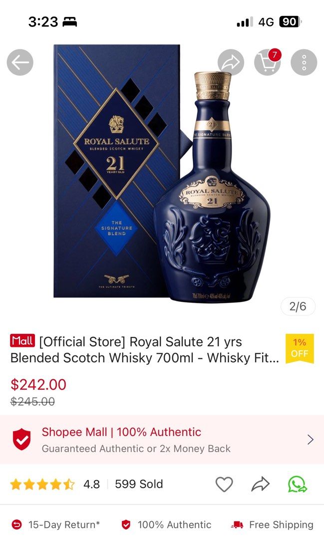 Royal salute blended scotch whisky the signature blend 21 years old 700ml, Food & Drinks ...