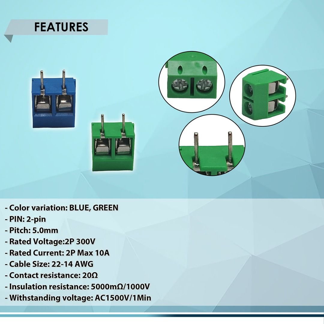 SCREW TERMINAL BLOCK CONNECTOR (1-PC per ORDER), 2-PIN KF301 5mm, BEST ...