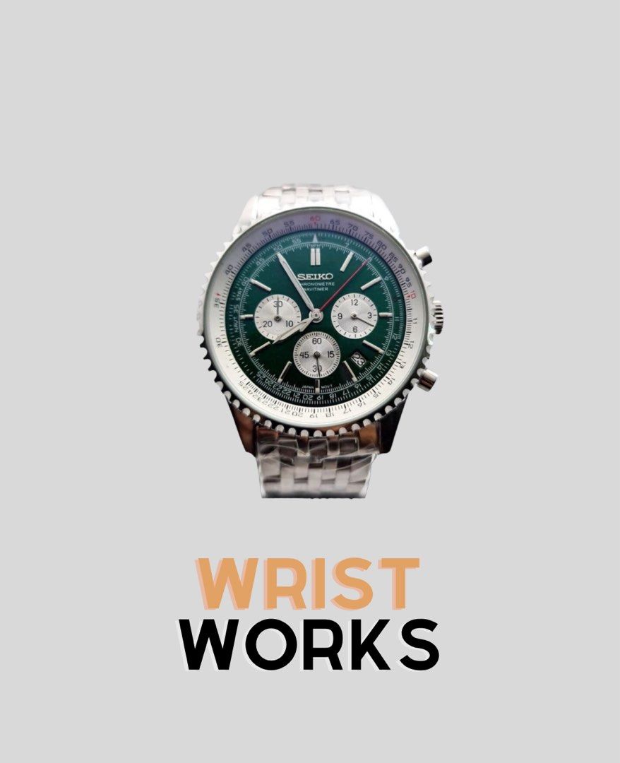 SEIKO MOD BREITLING CHRONOMETER NAVIMETER GREEN 41MM, Men's Fashion ...