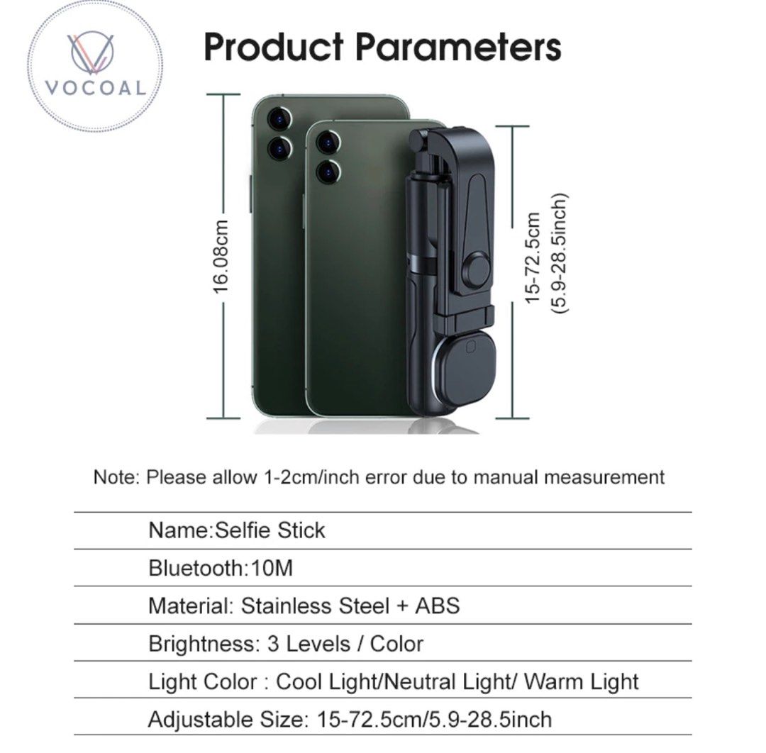 Mini Selfie handphone Stick with Light, Mobile Phones & Gadgets, Mobile ...