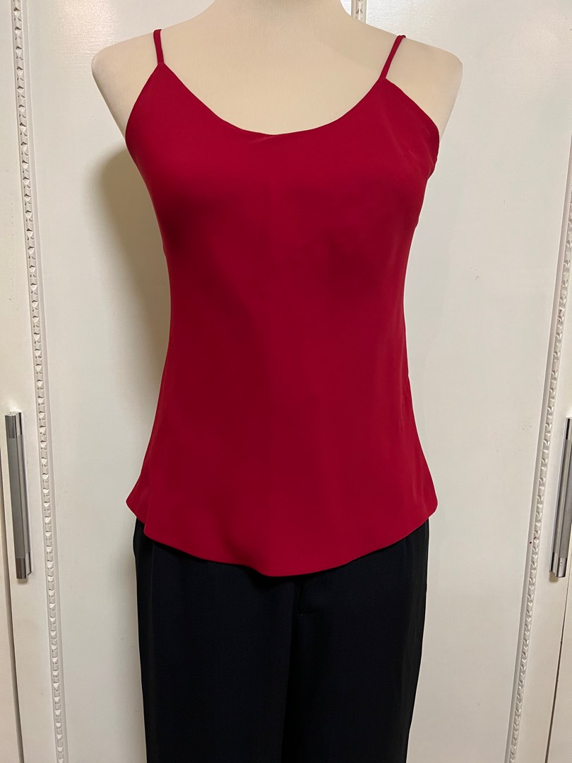 Spaghetti Hot red strap blouse, Women's Fashion, Tops, Blouses on Carousell